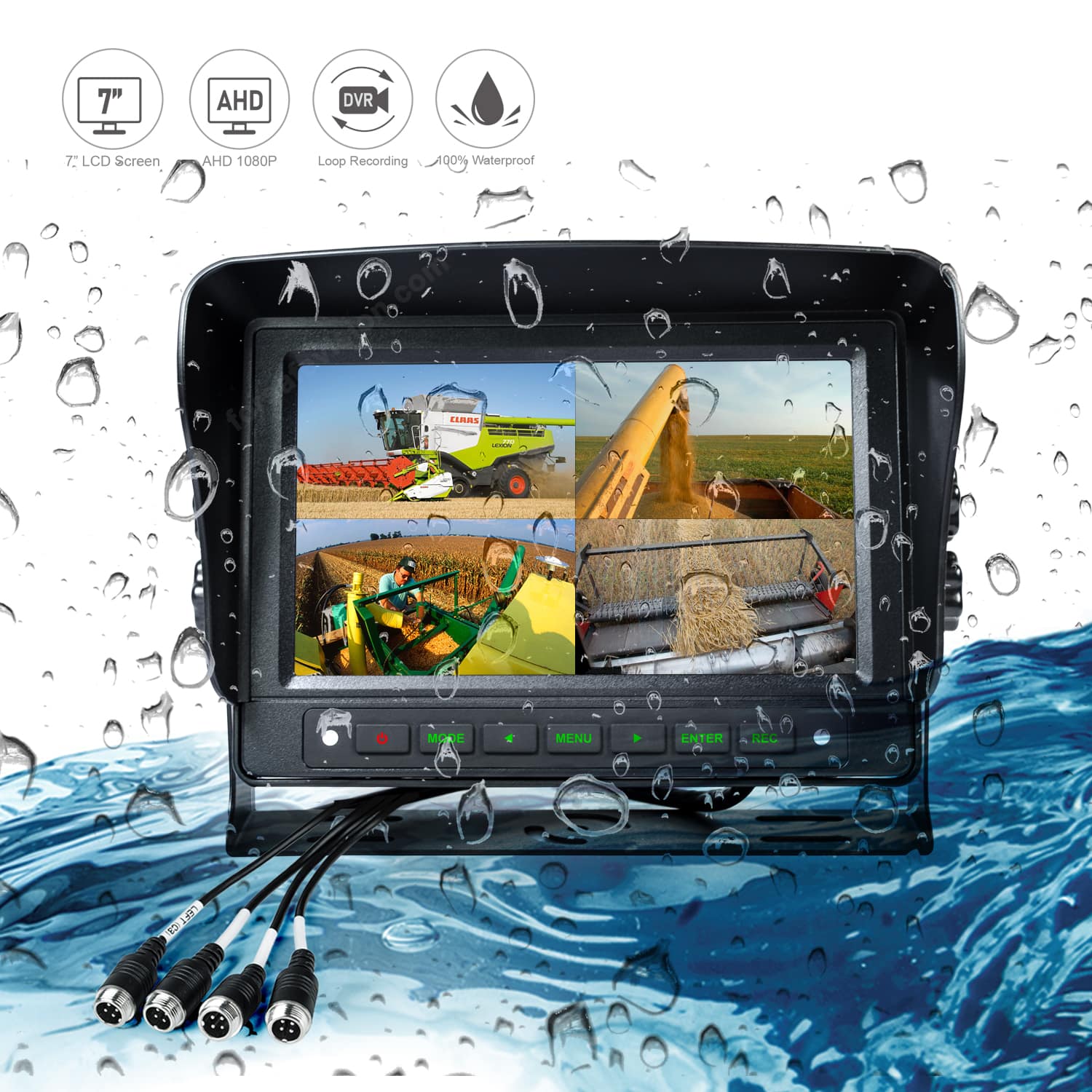 7" AHD waterproof monitor Built-in quad DVR system For Agricultural ...